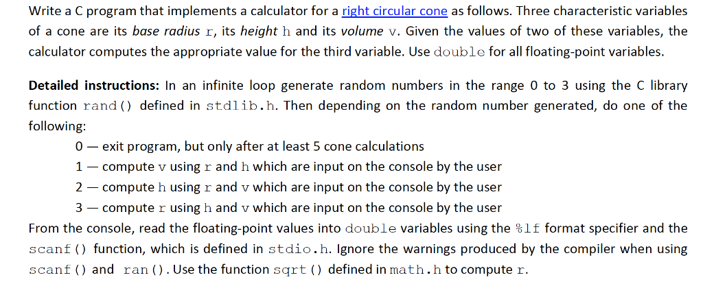 Solved right circular cone as follows. Three characteristic | Chegg.com