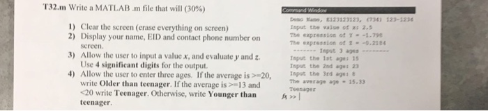 Solved Write a MATLAB. m file that will Clear the screen | Chegg.com