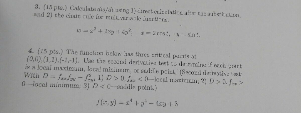 Solved 3. (15 pts.) Calculate dw/dt using 1) direct | Chegg.com