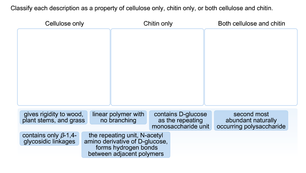 Solved Classify each description as a property of cellulose | Chegg.com