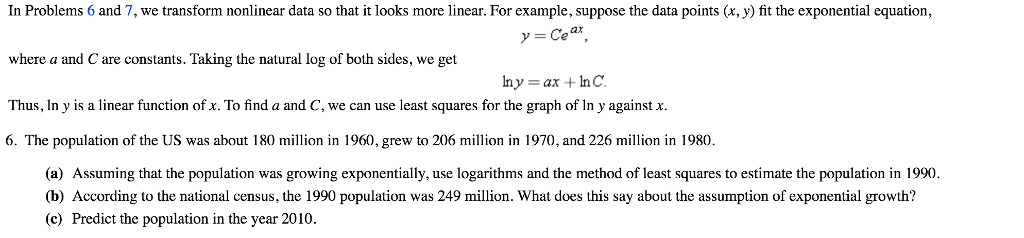 Solved In Problems 6 and 7, we transform nonlinear data so | Chegg.com
