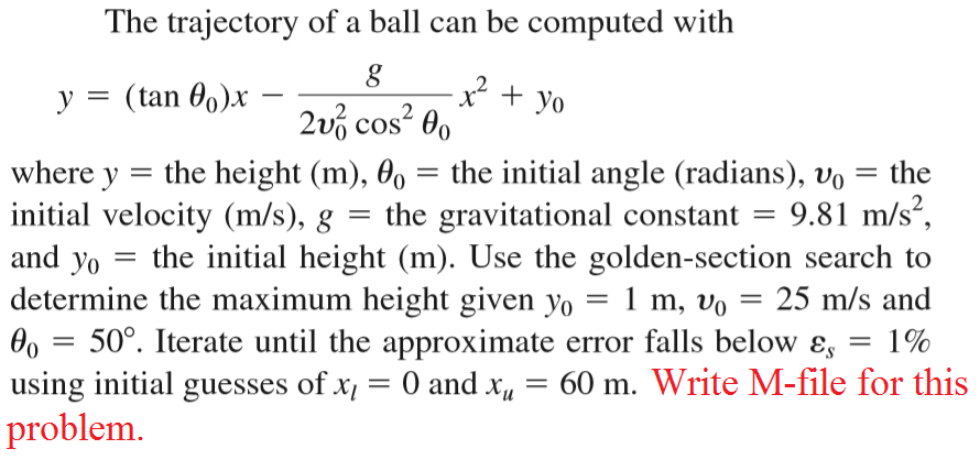 Solved The trajectory of a ball can be computed with y = | Chegg.com