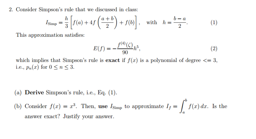 Solved Consider Simpson's rule that we discussed in class: | Chegg.com