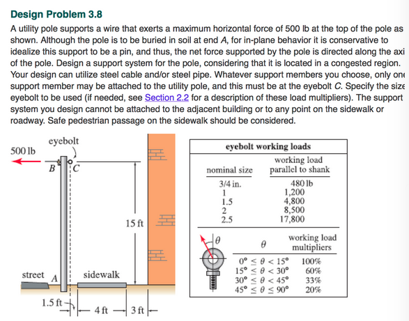 Design Problem 3.8 A utility pole supports a wire | Chegg.com