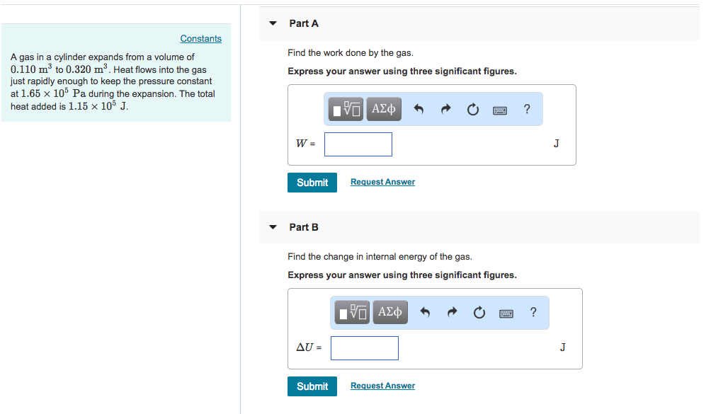 Solved Part A Constants Find the work done by the gas A gas | Chegg.com