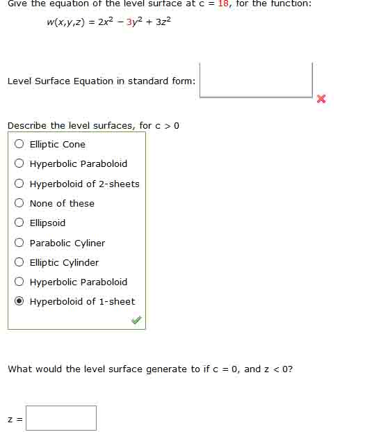 Solved Give the equation of the level surface at C = 18, for | Chegg.com