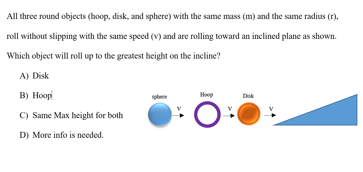 Solved All three round objects (hoop, disk, and sphere) with | Chegg.com
