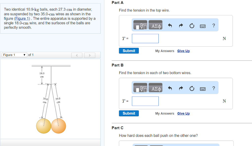 Solved Two identical 10.9-kg balls, each 27.3 cm | Chegg.com Solved Two identical 10.9-kg balls, each 27.3 cm | Chegg.com