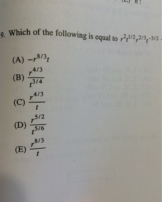 Solved which of the following is equal to r^2 t^1/2 r^2/3 | Chegg.com