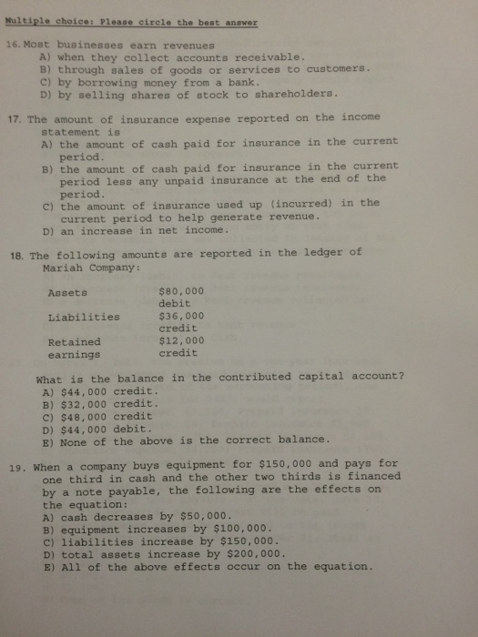 Solved Multiple choice Please circle the best answer 16. | Chegg.com