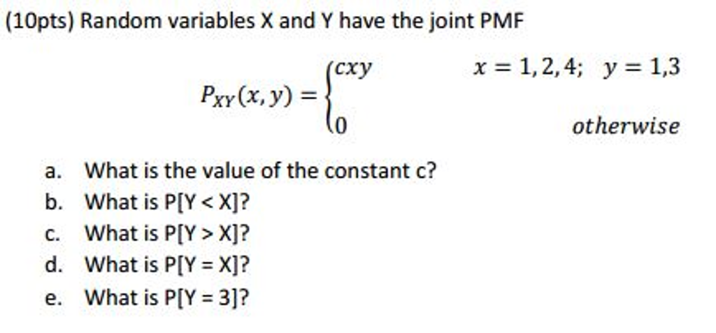 Solved Random variables X and Y have the joint PMF P_XY(x, | Chegg.com