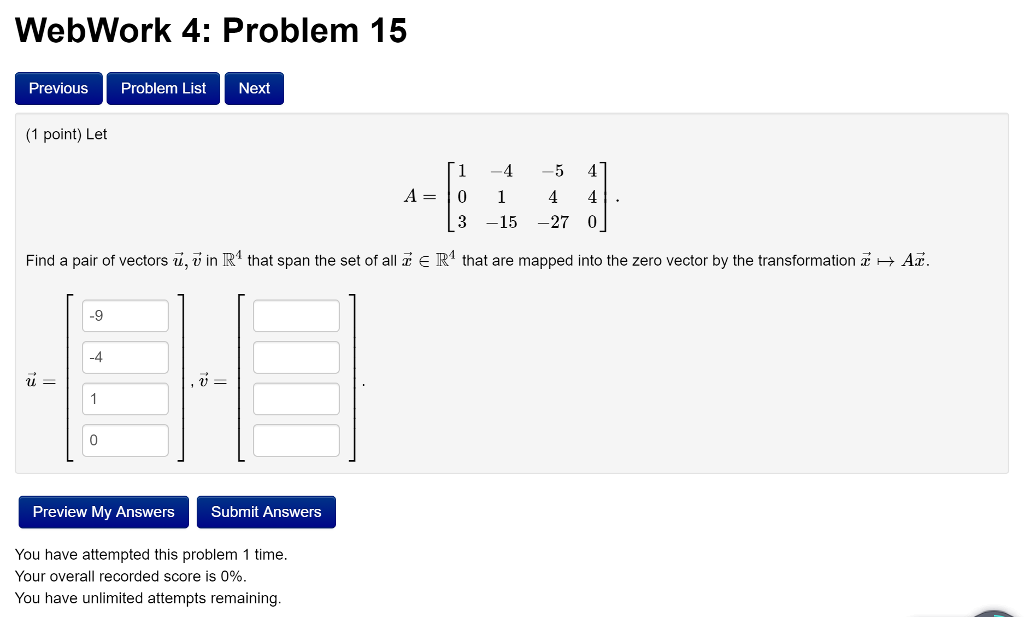 Solved WebWork 4: Problem 15 PreviouS Problem List Next 1 | Chegg.com