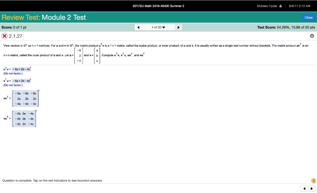 Solved View vectors in R^n as n times 1 matrices. For u and | Chegg.com
