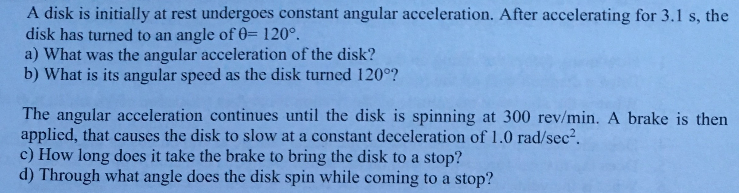 Solved A disk is initially at rest undergoes constant | Chegg.com