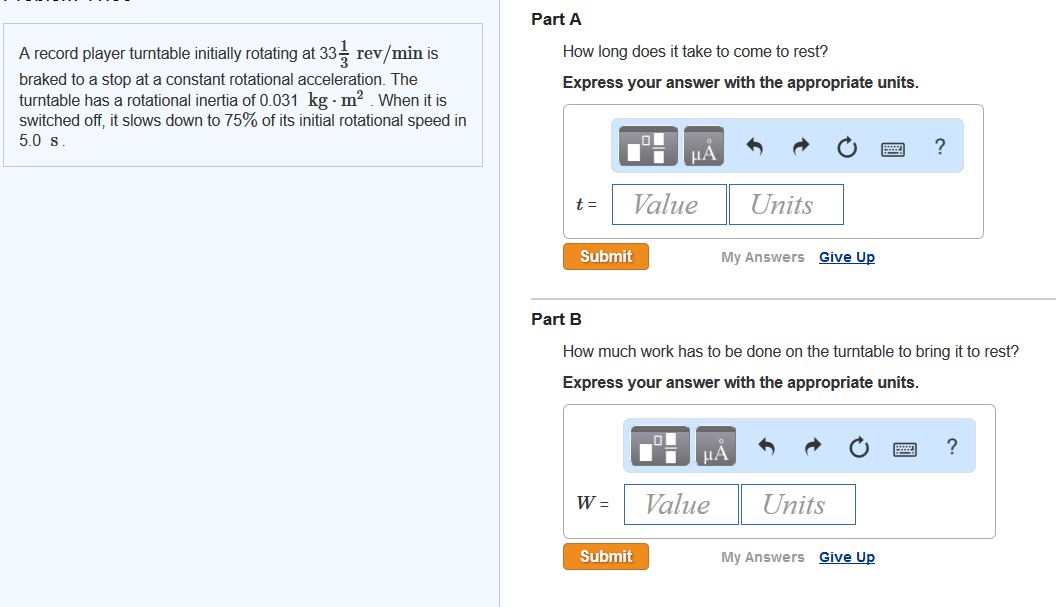 Solved A Record Player Turntable Initially Rotating At 33
