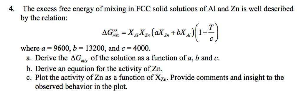 The excess free energy of mixing in FCC solid | Chegg.com