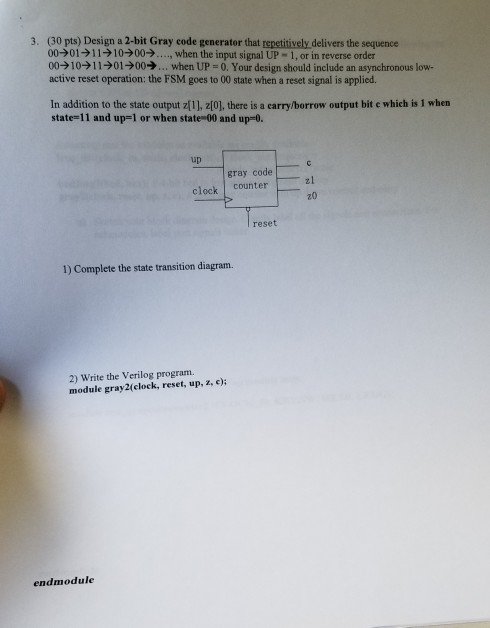 Solved 3. (30 pts) Design a 2-bit Gray code generator that | Chegg.com