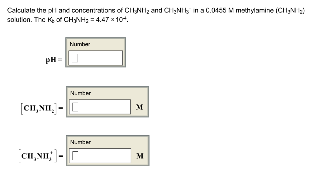 Solved Calculate the pH and concentrations of CH3NH2 and | Chegg.com