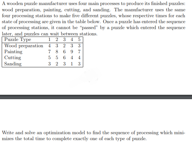 A wooden puzzle manufacturer uses four main processes | Chegg.com