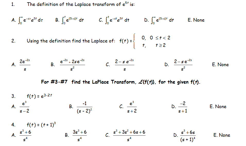 Solved The definition of the Laplace transform of e^5t is: | Chegg.com