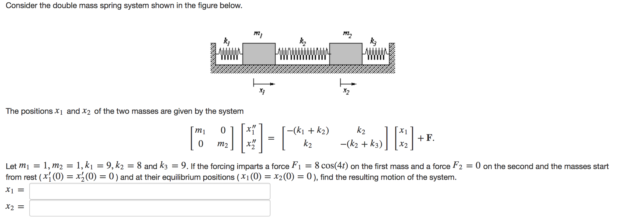Solved Consider the double mass spring system shown in the | Chegg.com