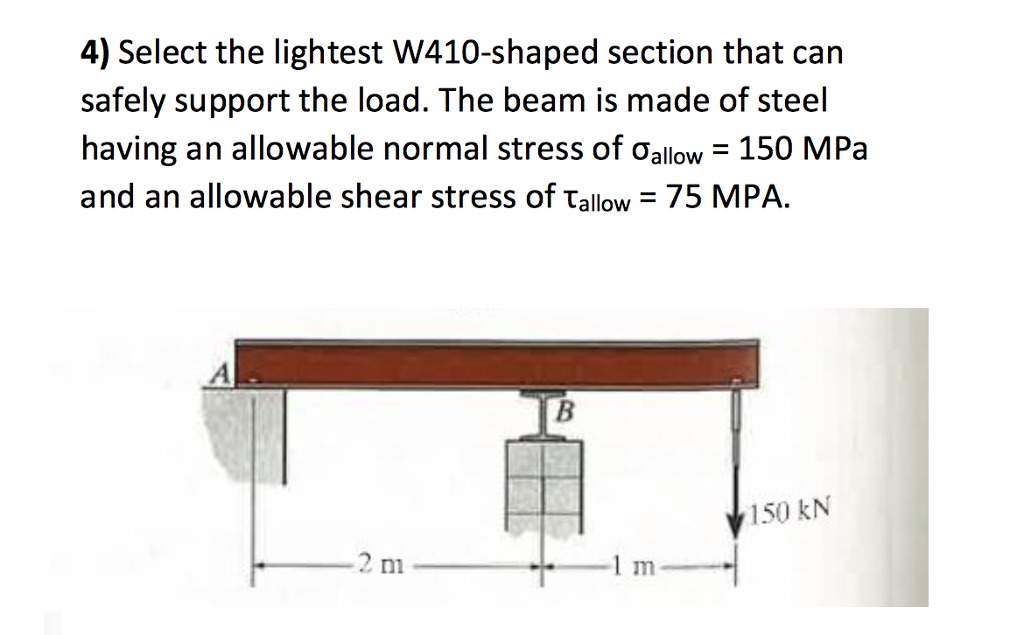 Solved 4) Select the lightest W410-shaped section that can | Chegg.com