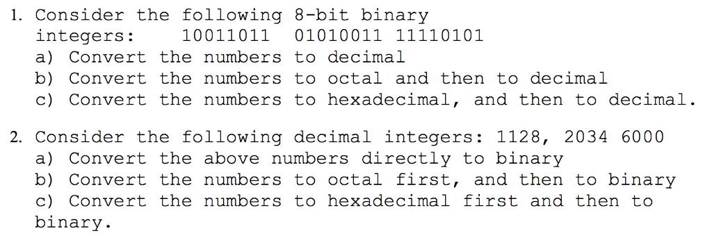 Solved 1. Consider the following 8-bit binary nteaers: a) | Chegg.com