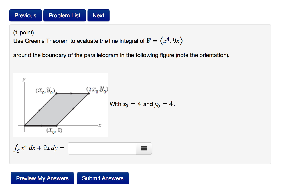 Solved Previous Problem List Next (1 point) Use Green's | Chegg.com