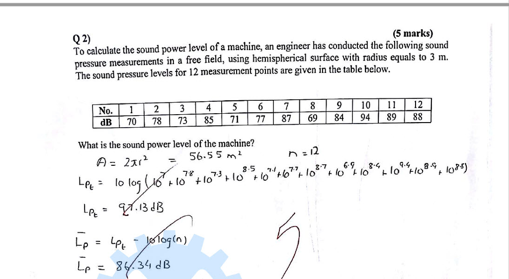 Solved To calculate the sound power level of a machine, an | Chegg.com