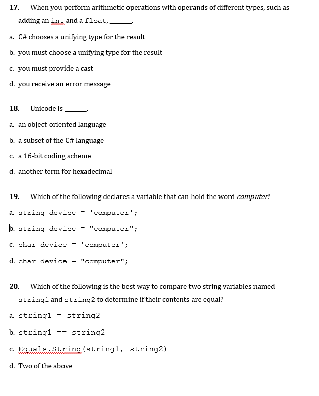 Solved 17. When you perform arithmetic operations with | Chegg.com