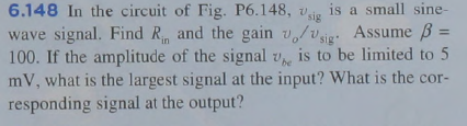 Solved Figure P6.148 In the circuit of Fig. P6.148, vsig | Chegg.com