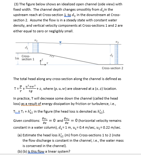Solved (3) The figure below shows an idealized open channel | Chegg.com