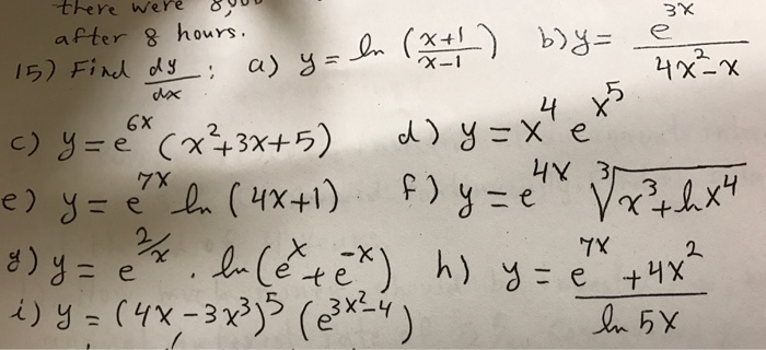 Solved Find dy/dx: y = ln(x + 1/x - 1) y = e^3x/4x^2 - x | Chegg.com
