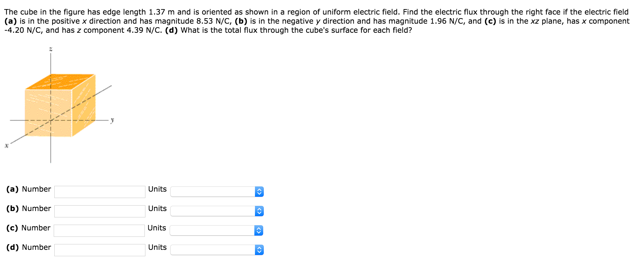 Solved The cube in the figure has edge length 1.37 m and is | Chegg.com