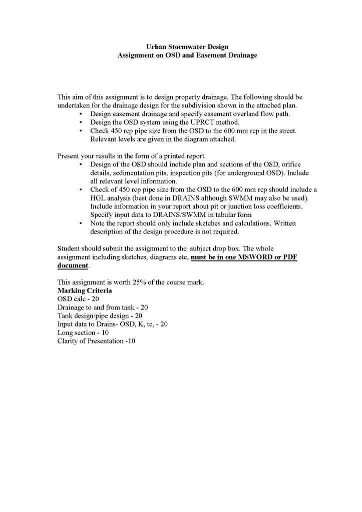 Urban Stormwater Design Assignment on OSD and | Chegg.com