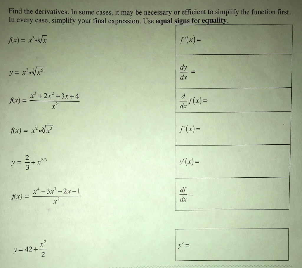 Solved Find the derivatives. In some cases, it may be | Chegg.com