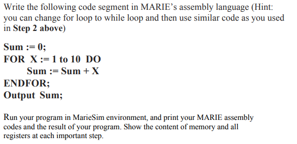 Solved Write the following code segment in MARIE's assembly | Chegg.com Solved Write the following code segment in MARIE's assembly | Chegg.com