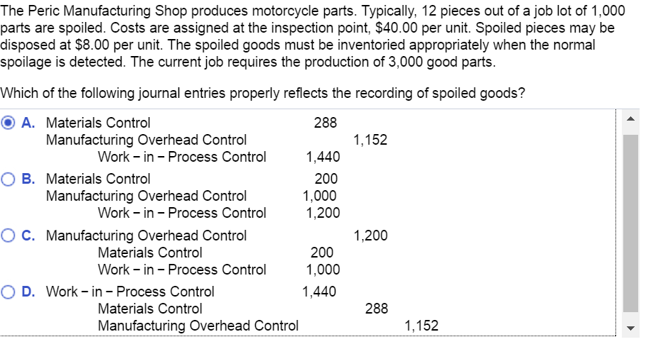 Solved The Peric Manufacturing Shop produces motorcycle | Chegg.com