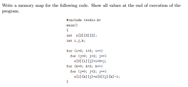 Solved Write a memory map for the following code. Show all | Chegg.com