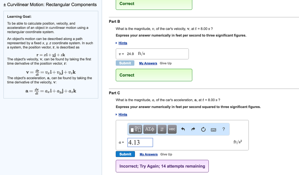 Solved ± Curvilinear Motion: Rectangular Components Correct | Chegg.com