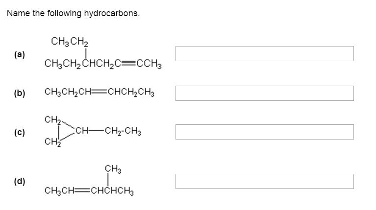 Solved Name the following hydrocarbons. | Chegg.com