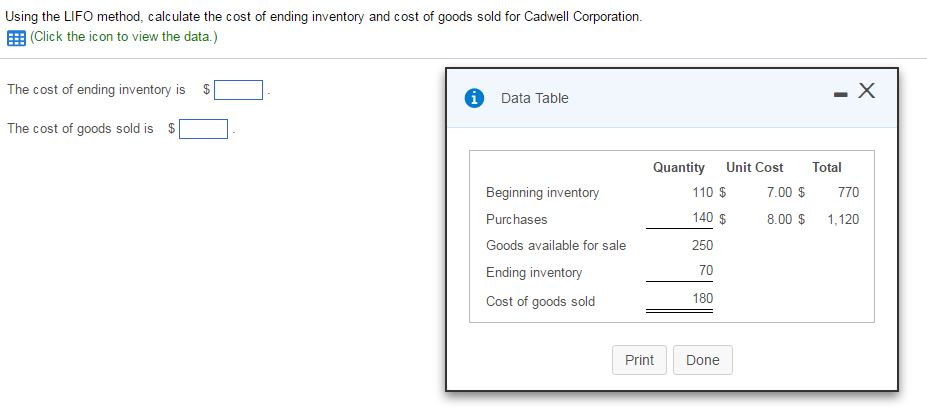 Solved Using the LIFO method, calculate the cost of ending | Chegg.com