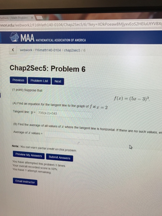 Solved Suppose that f(x) = (5x- - 3)^3. Find an equation | Chegg.com
