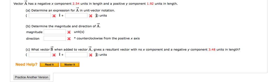 Solved Vector A vector has a negative x component 2.54 units | Chegg.com