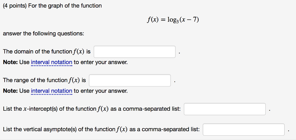 Solved (4 points) For the graph of the function f(x) = logg | Chegg.com