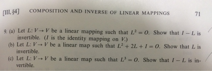 Solved: Let L: V Rightarrow V Be A Linear Mapping Such Tha... | Chegg.com