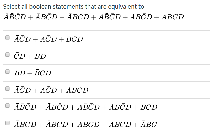 Solved Select all boolean statements that are equivalent to | Chegg.com