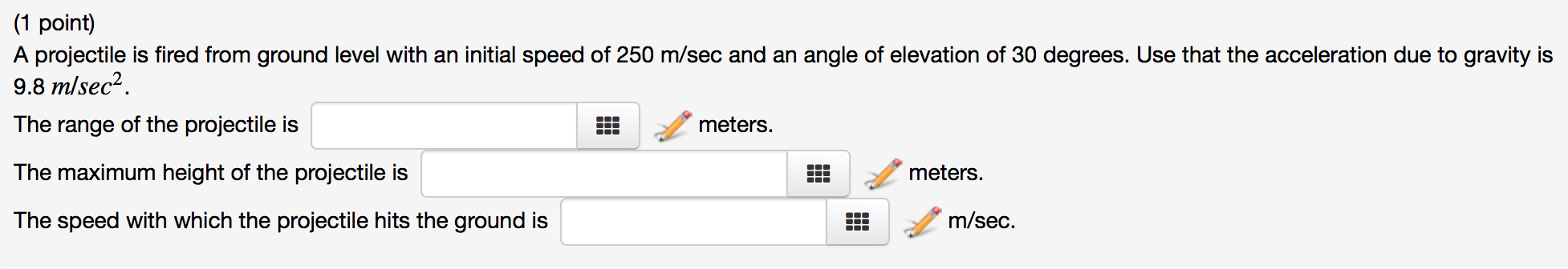 Solved A projectile is fired from ground level with an | Chegg.com