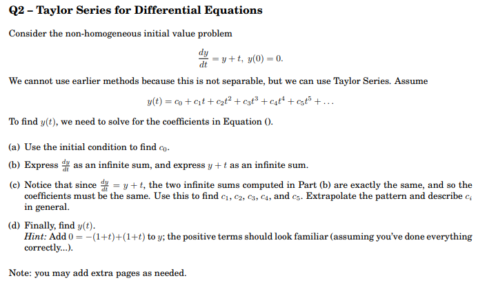 Solved Q2 - Taylor Series for Differential Equations | Chegg.com