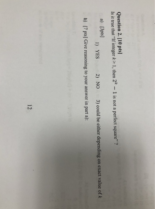 Solved Question 2. [10 pts Is it true that "If integer k > | Chegg.com